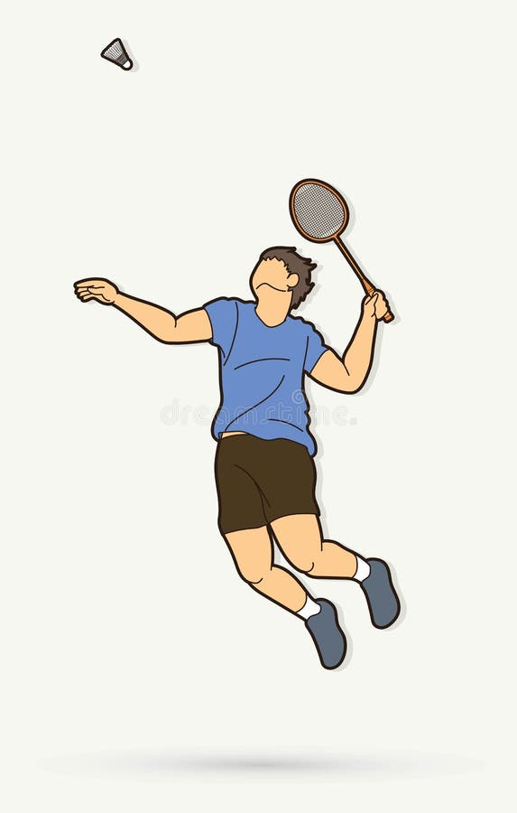 Badminton Male Player Action with Racket and Shuttlecock Cartoon ...