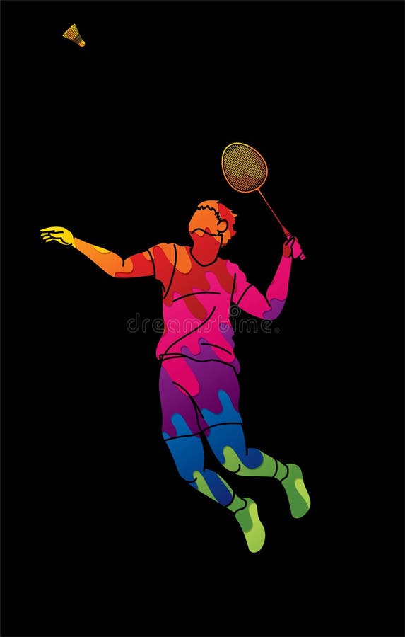 Badminton Male Player Action with Racket and Shuttlecock Cartoon ...