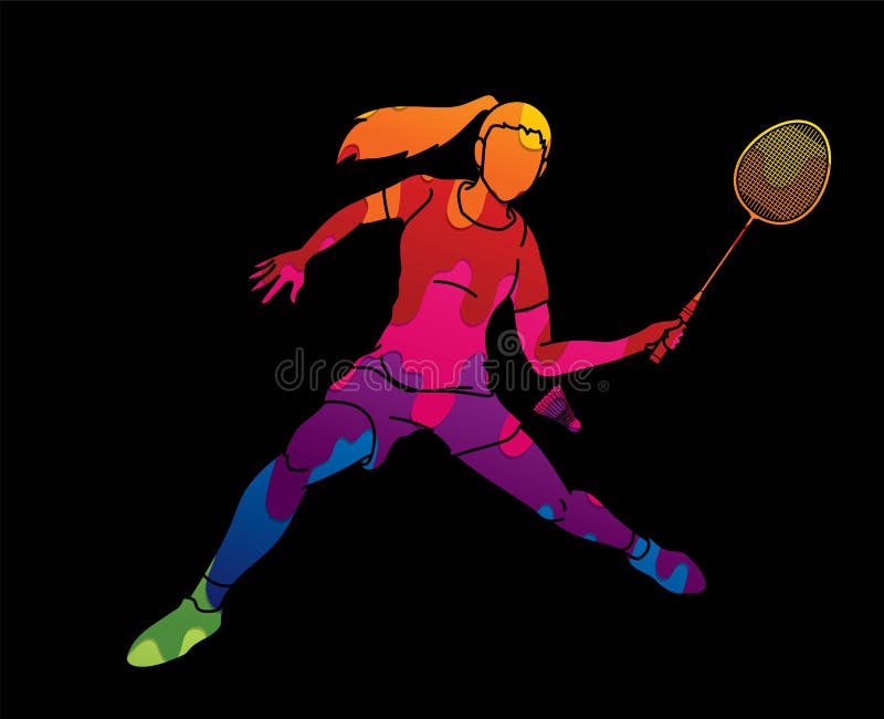 Badminton Female Player Action with Racket and Shuttlecock Cartoon ...
