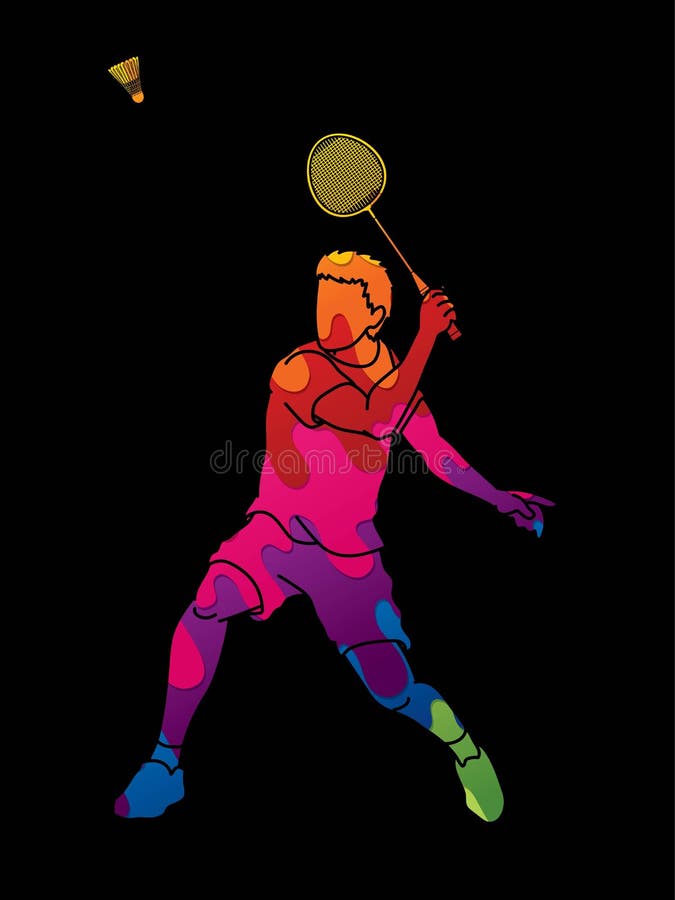 Badminton Male Player Action with Racket and Shuttlecock Cartoon ...
