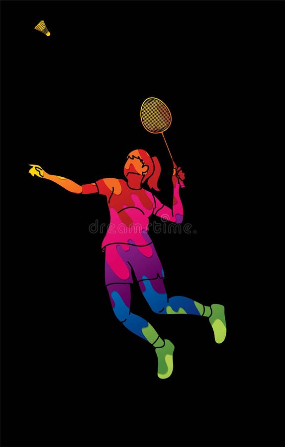 Badminton Female Player Action with Racket and Shuttlecock Cartoon ...