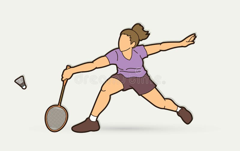 Badminton Female Player Action with Racket and Shuttlecock Cartoon ...
