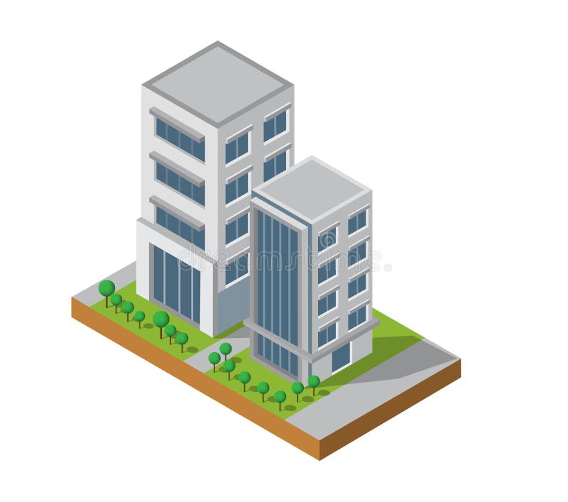 Isometric Building Vector. Two Building on Yard Stock Illustration ...