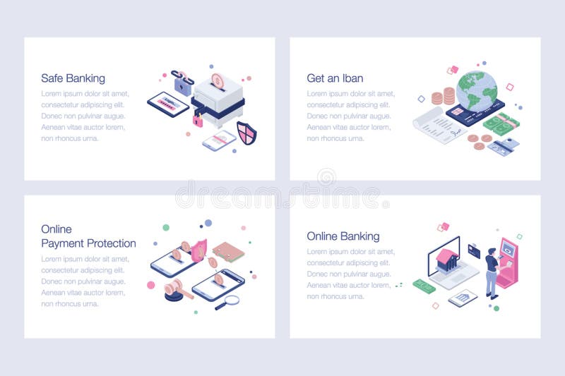 Set of Online Banking Illustrations Stock Vector - Illustration of ...