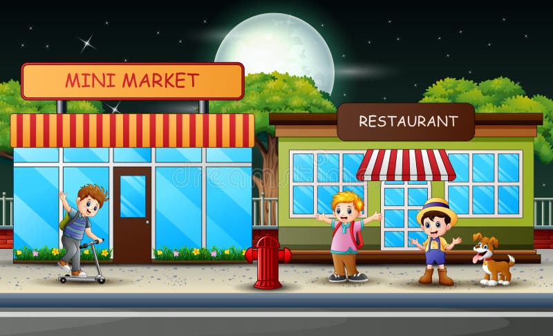 Happy Boy Walking and Enjoying in the Night Scene Stock Vector ...