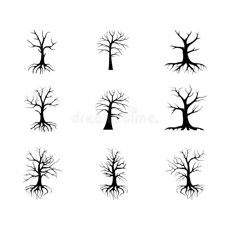 Dead Trees With Stem And Roots Stock Vector - Illustration of shape ...