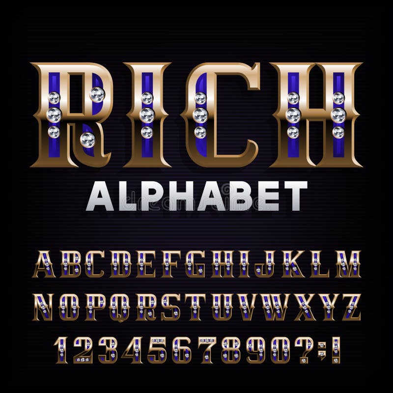 Rich Font. Ornate Gold Alphabet. Golden Letters and Numbers with ...