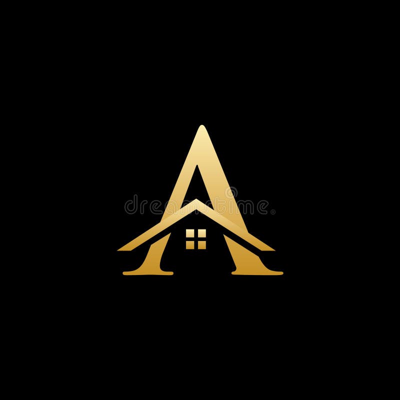 Golden Letter a House Logo Icon . Initial Letter a Shaped House Design ...