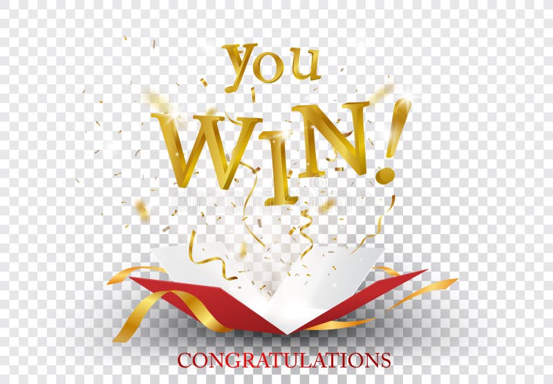 Win Text Explosion on Red Box and Gold Confetti Stock Vector ...