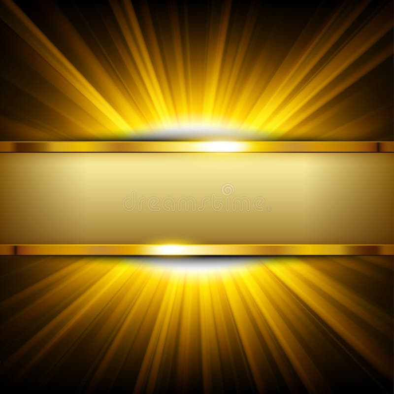 Metallic Gold Banner with Text Space on Yellow Light Illuminated Stock ...