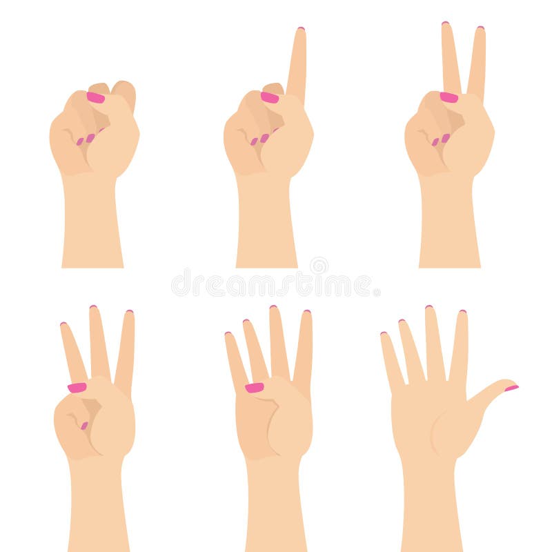 Elegant Woman Hands Counting To Five Flat Vector Illustration Set ...