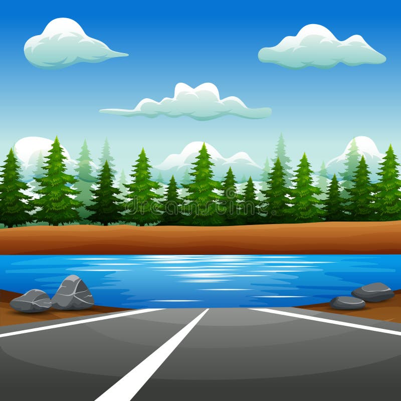Landscape of Road To the River Stock Vector - Illustration of blue ...