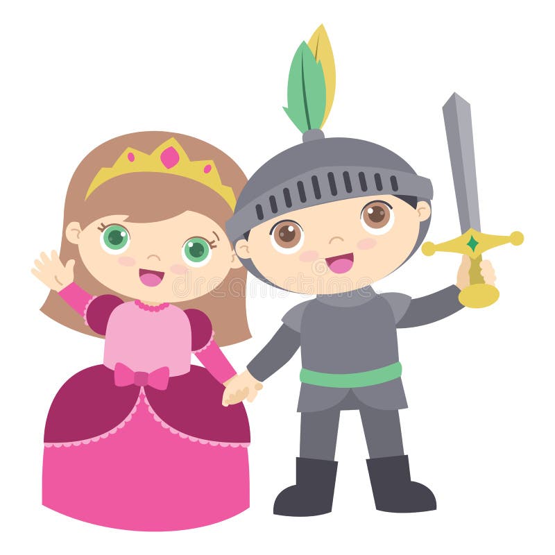Cute Princess and Knight Children Holding Hands Flat Vector ...
