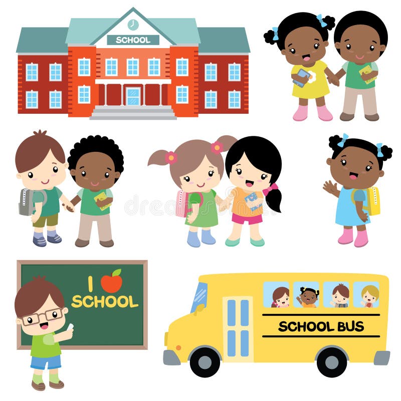 Cartoon Child Going To School Children Stock Illustrations – 1,503 ...