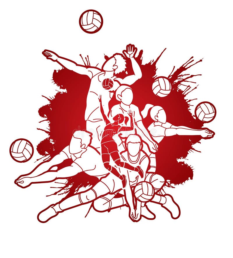 Group of Volleyball Players Action Cartoon Graphic Stock Vector ...