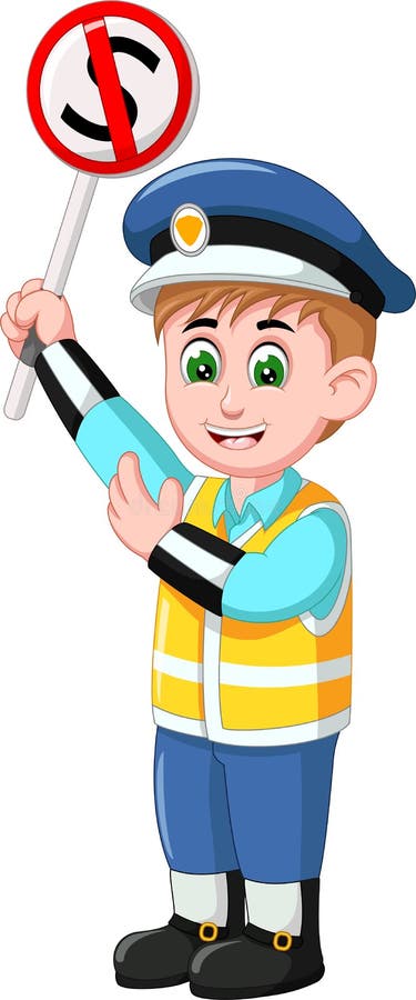 Funny Police with Stop Sign Cartoon Stock Illustration - Illustration ...