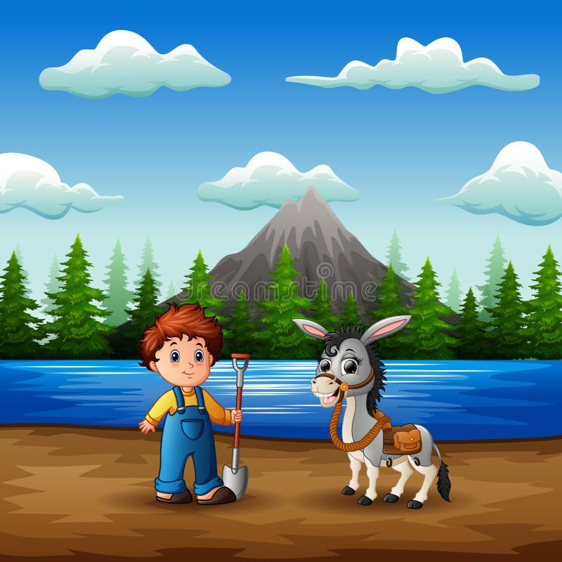 Young Farmer with a Goat in the River Stock Vector - Illustration of ...