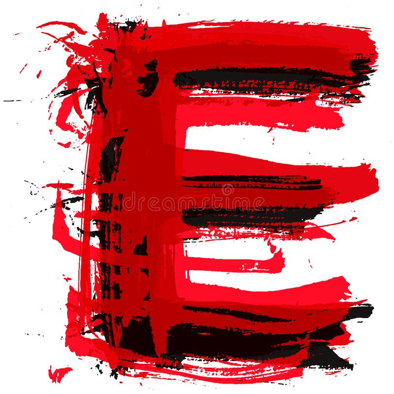 Red and Black Uppercase Letter.Vector Brush Paint Lettering. Stock ...