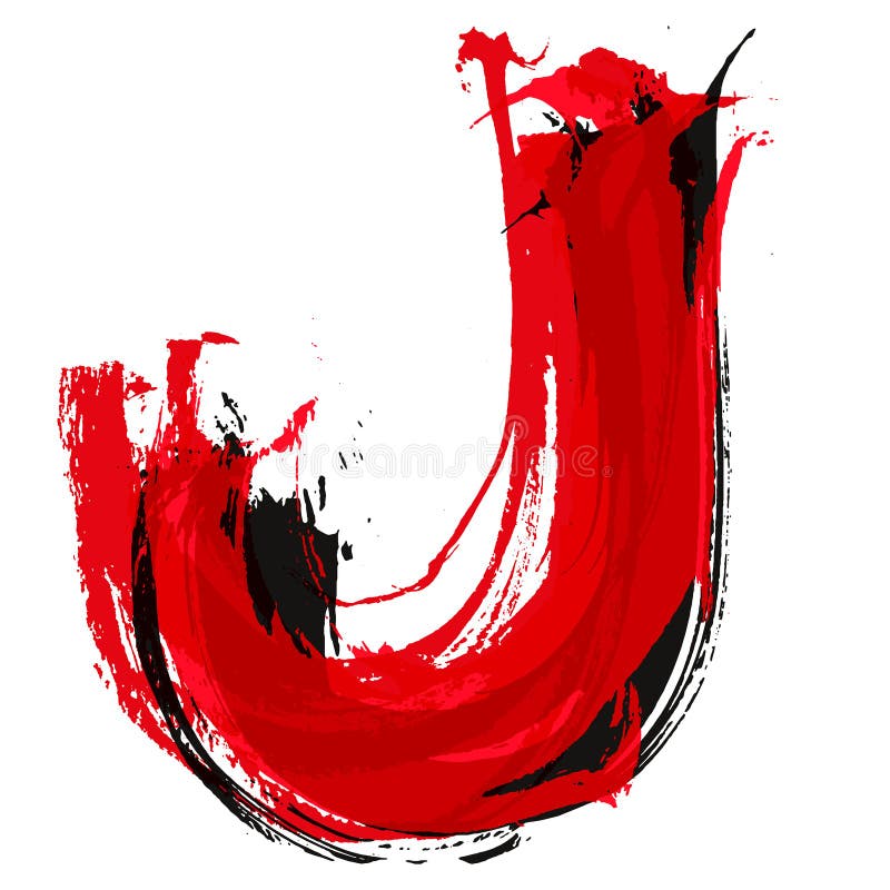 Red and Black Uppercase Letter.Vector Brush Paint Lettering. Stock ...