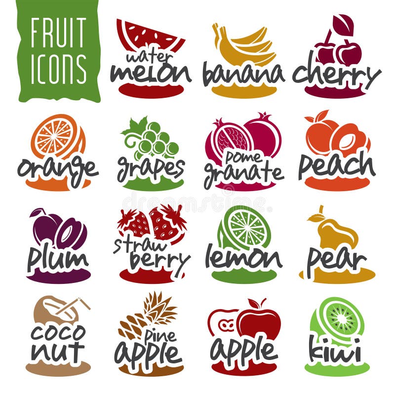Ready Design Fruit Icon Set Stock Vector - Illustration of orange ...