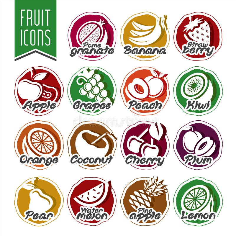 Ready Design Fruit Icon Set Stock Vector - Illustration of nectarines ...