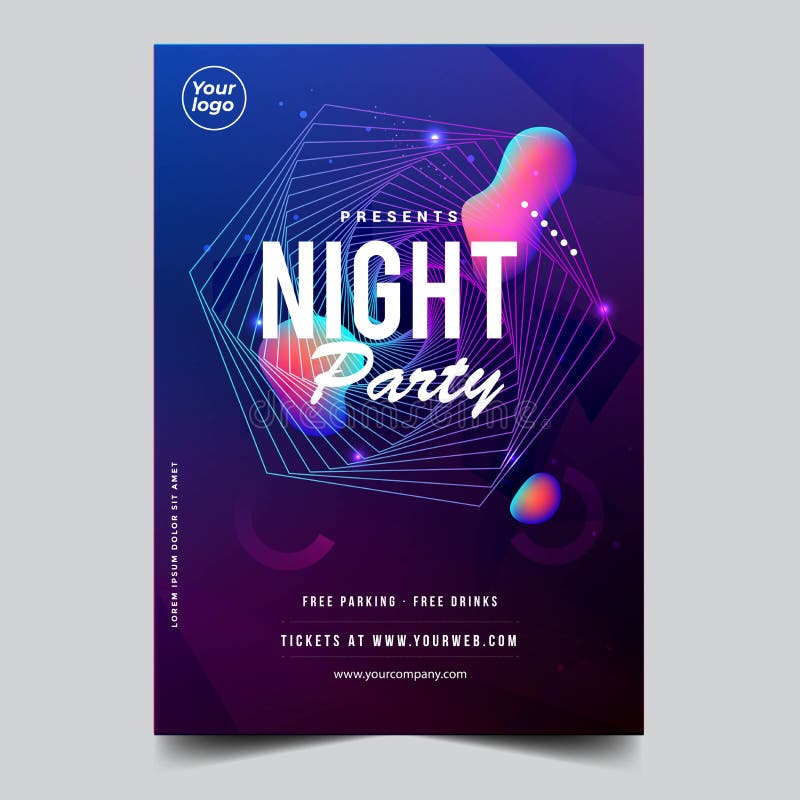 Night Glow Liquid Light Party Music Night Poster Template. Stock Vector ...