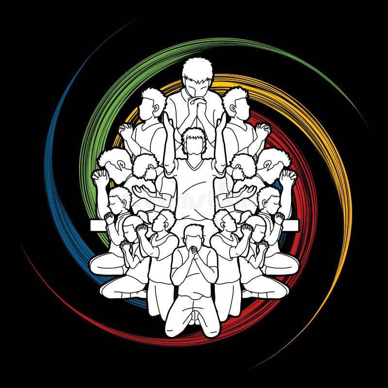 Group of Prayer Cartoon Graphic Stock Vector - Illustration of holy ...