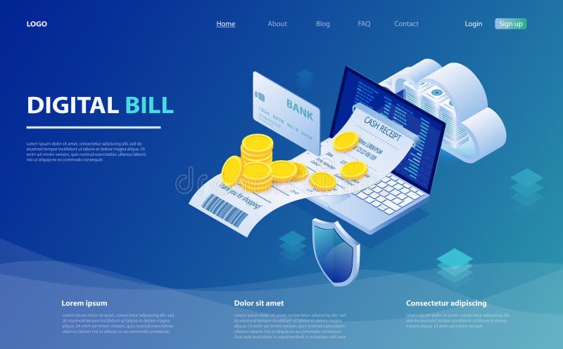 Digital Bill and Online Bank, Laptop with Check Tape. Online Bill ...