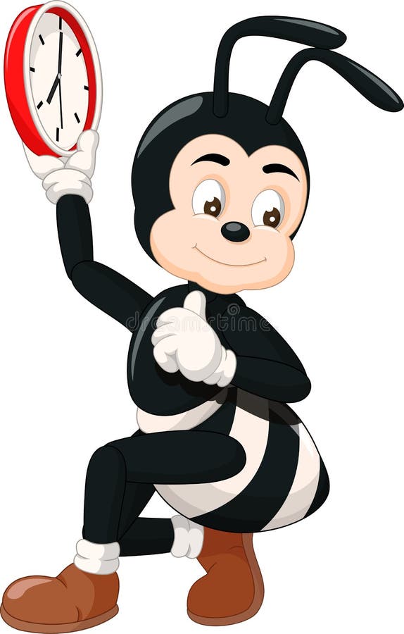 Funny Black Ant with Red Clock Cartoon Stock Illustration ...