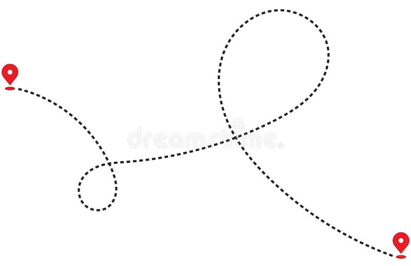 Car Dotted Path Line Driving Away From Destination Journey Trip. Black ...