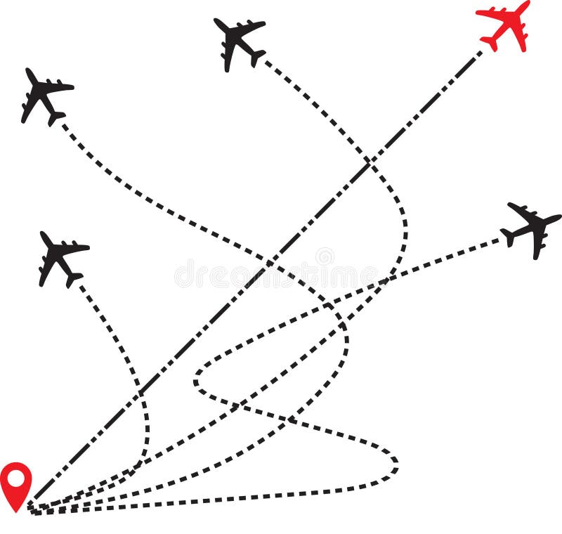 Plane Travel Around the World with Doted Line. Black Outline Simple ...