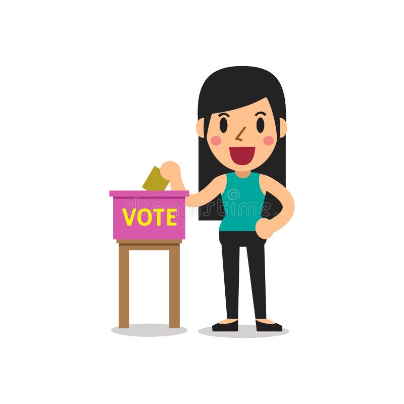 Cartoon Woman Putting Voting Paper in the Ballot Box Stock Vector ...