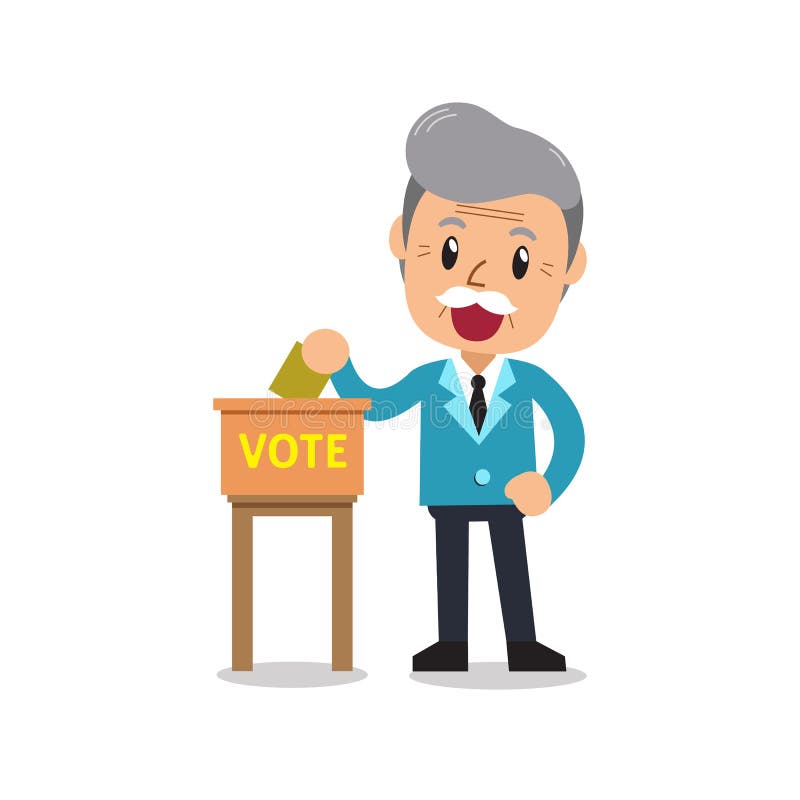 Cartoon Senior Man Putting Voting Paper in the Ballot Box Stock Vector ...