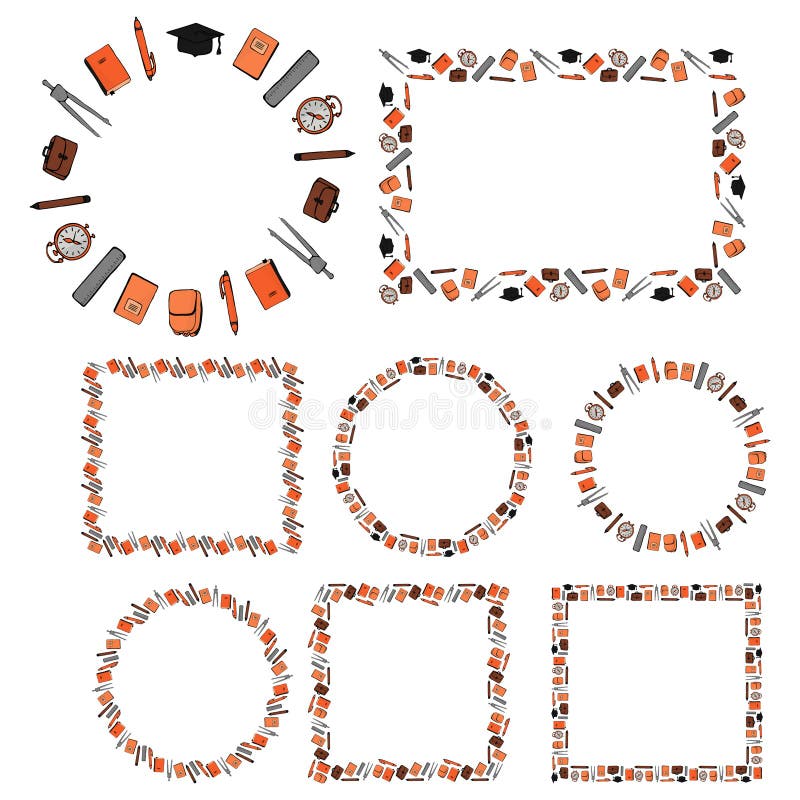 A Set of Rectangular, Square and Round Frames of Hand-drawn School ...