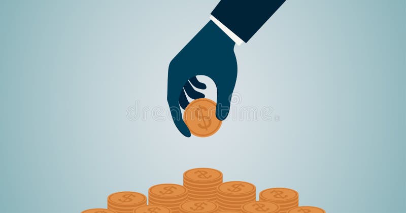 Business Man Pick Up Dollar Coin in Flat Icon Design with Blue Color ...