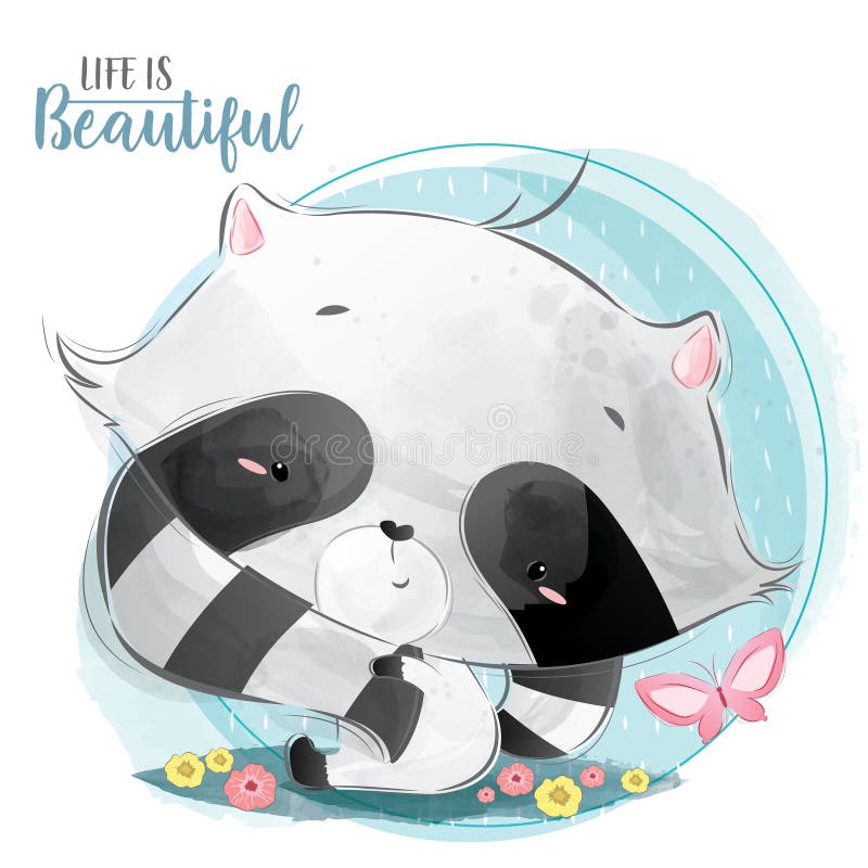 Baby Raccoon Holding Its Tail Stock Illustration - Illustration of kids ...