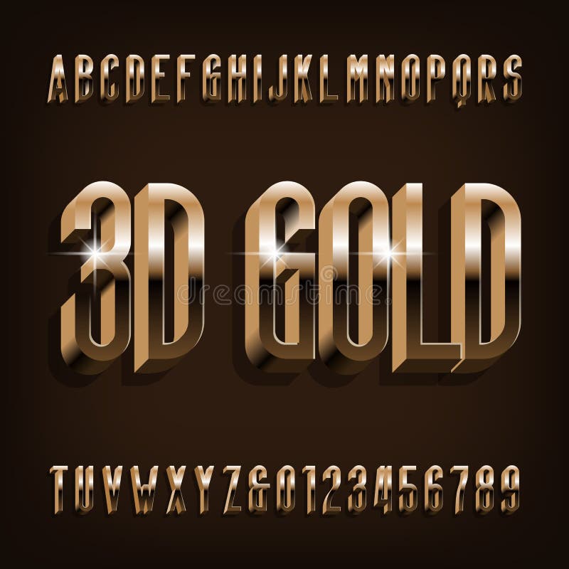 3D Gold Alphabet Font. Golden Effect Condensed Letters and Numbers with ...