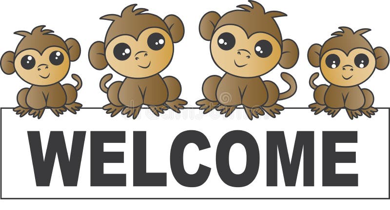 Welcome Placard Sign with Cute Monkeys Stock Vector - Illustration of ...