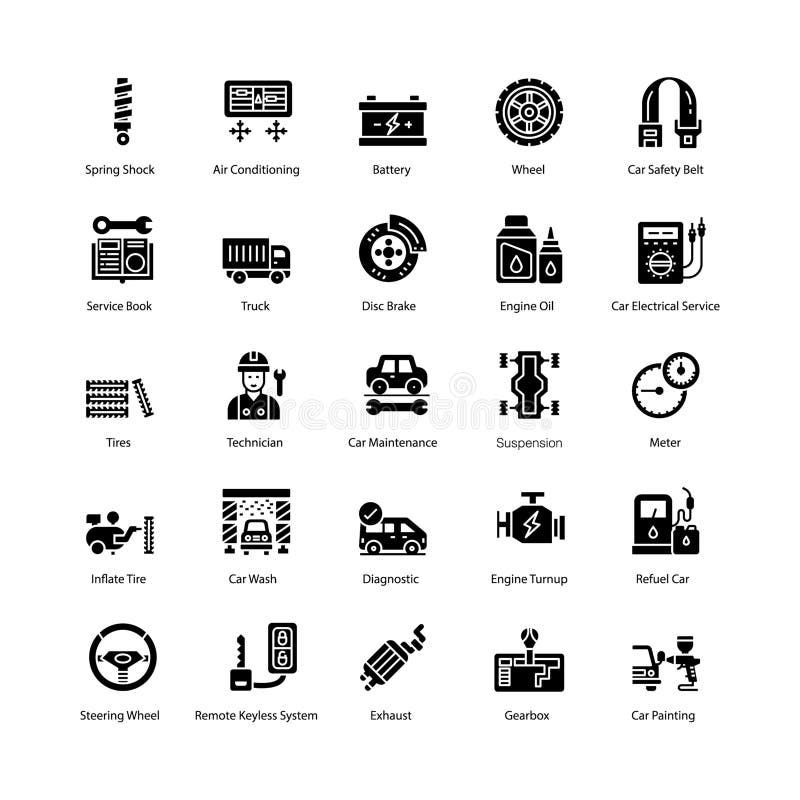 Auto Maintenance Icons Pack Stock Vector - Illustration of conditioning ...