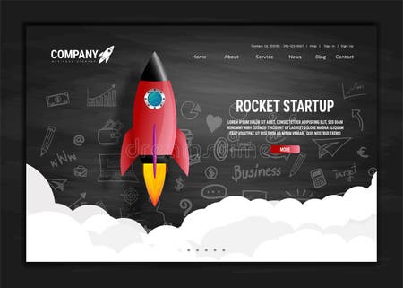 Startup Business Idea Concept. Rocket Ship in a Flat Vector Stock ...