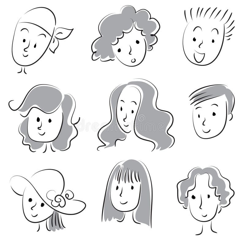 Vector Drawing Face Set Cartoon Stock Illustration - Illustration of ...