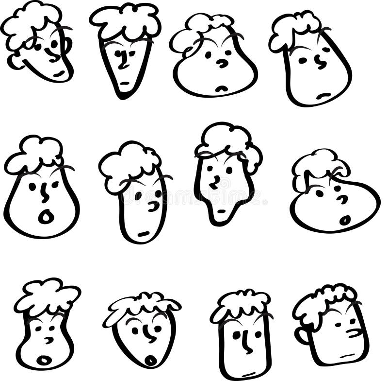 Vector Drawing Face Set Cartoon Stock Illustration - Illustration of ...