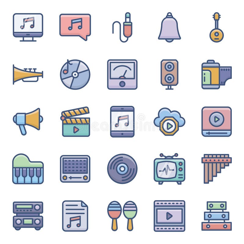 Stock Audio Flat Icons Set stock vector. Illustration of icons - 154616783