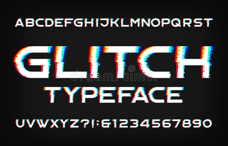Glitch Alphabet Font. Distorted Type Letters and Numbers on a Bright ...
