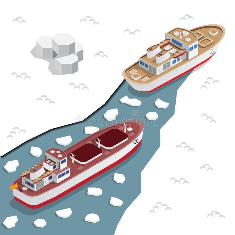 Isometric Icebreaker Ship Breaking The Ice Stock Vector - Illustration ...