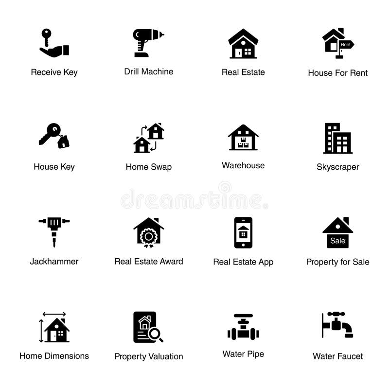 Property Services Solid Icons Pack Stock Vector - Illustration of ...