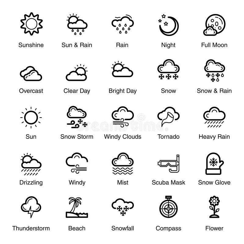 Weather Line Icons Pack stock vector. Illustration of bright - 155223455