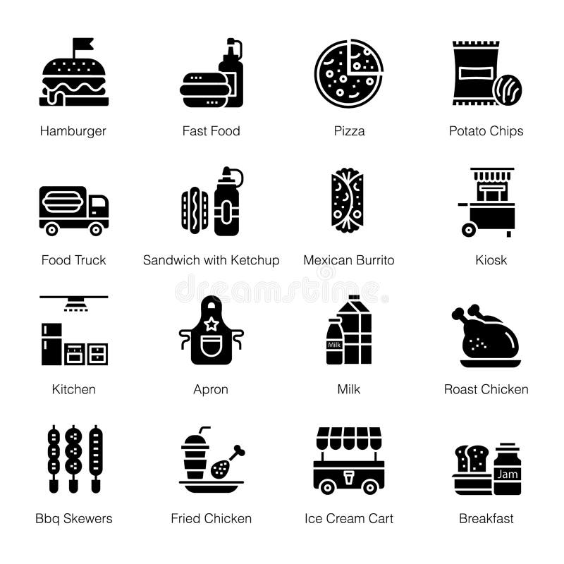 Fast Food Icons Pack stock vector. Illustration of refreshment - 155225380