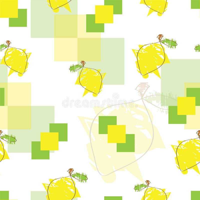 Seamless Pattern with Lemons and Abstract Squares in Yellow and Green ...