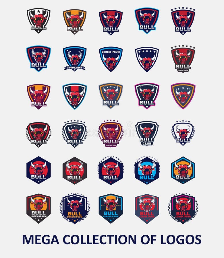 Bull Logos. Set of 30 Bull Badges for Your Business Stock Vector ...